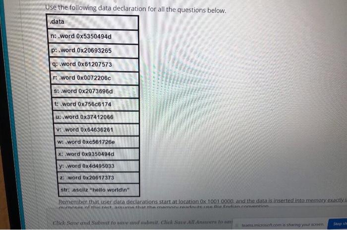Solved Use the following data declaration for all the | Chegg.com