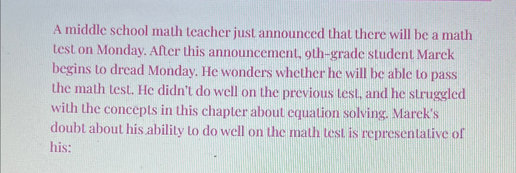 Solved A middle school math teacher just announced that | Chegg.com