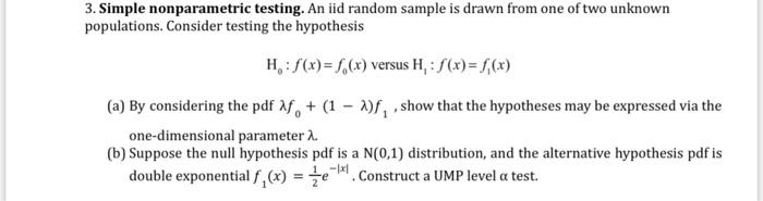 Solved 3. Simple nonparametric testing. An iid random sample | Chegg.com