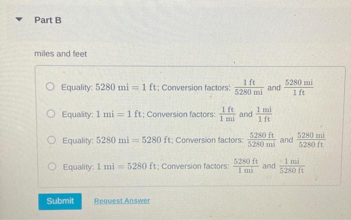 Solved \r\nmiles and feet Equality: \\( 5280 \\mathrm{mi}=1 | Chegg.com