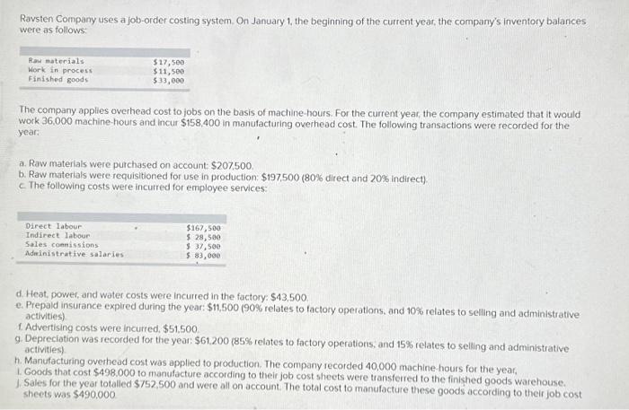 Ravsten Company uses a job-order costing system. On | Chegg.com