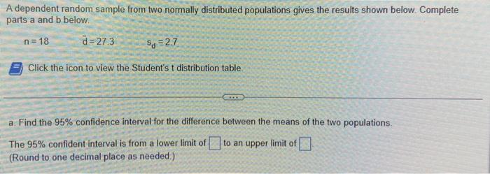 Solved A dependent random sample from two normally | Chegg.com