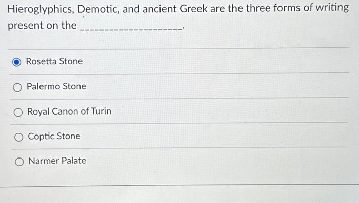Solved Hieroglyphics, Demotic, and ancient Greek are the | Chegg.com