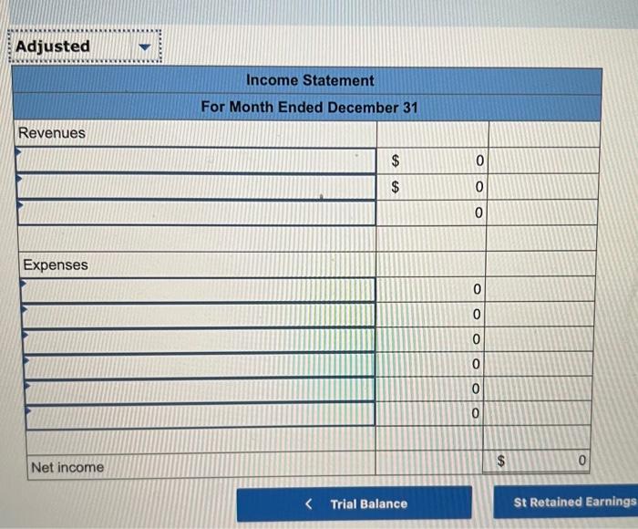 Solved Adjusted Income Statement For Month Ended December 31 | Chegg.com