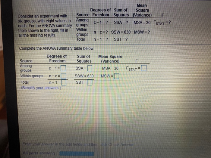 Solved Mean Degrees of Sum of Square Consider an experiment | Chegg.com