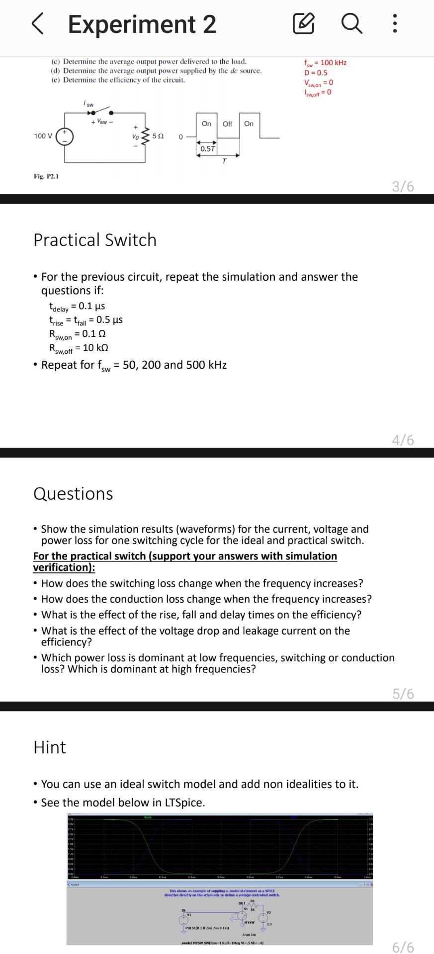 Solved Experiment 2: Ideal \& Practical Switch | Chegg.com