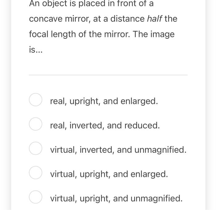 Solved An object is placed in front of a concave mirror, at | Chegg.com