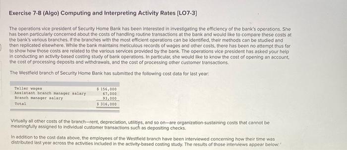 Solved Exercise 7-8 (Algo) Computing and Interpreting | Chegg.com