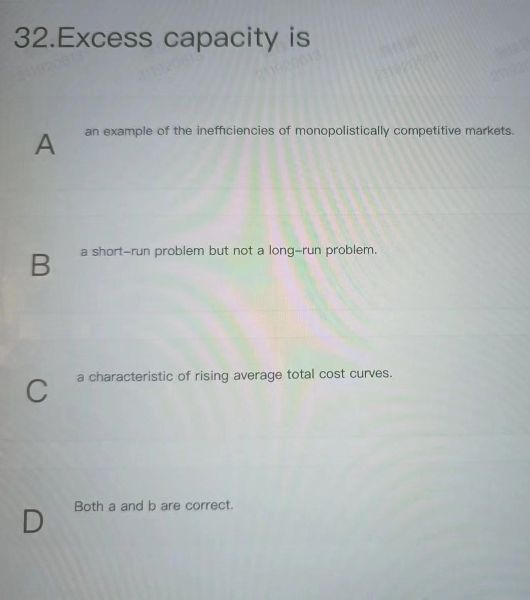 Solved 32.Excess capacity is A B C D an example of the | Chegg.com