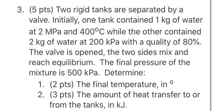 Solved 3. (5 pts) Two rigid tanks are separated by a valve. | Chegg.com