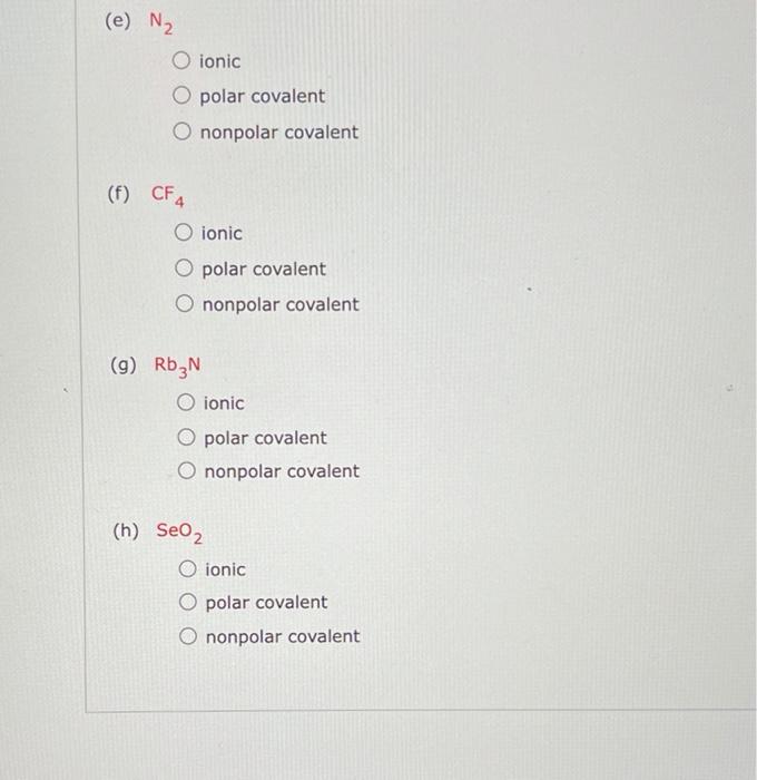 Solved Classify the bonding in each of the following | Chegg.com