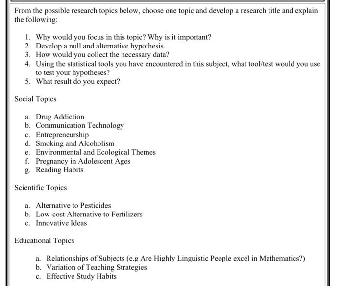 Solved From the possible research topics below, choose one | Chegg.com