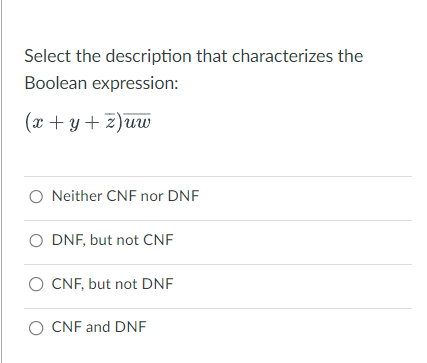 Solved Select the description that characterizes theBoolean | Chegg.com