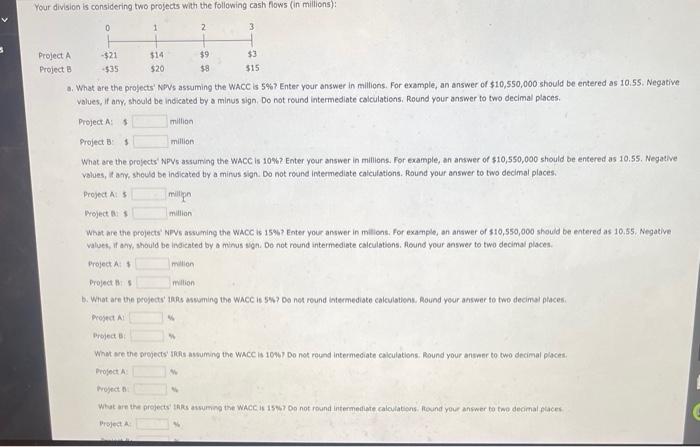 Solved Your division is considering two projects with the | Chegg.com