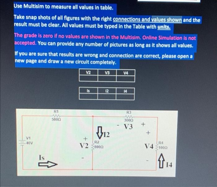 Solved Use Multisim to measure all values in table. Take | Chegg.com