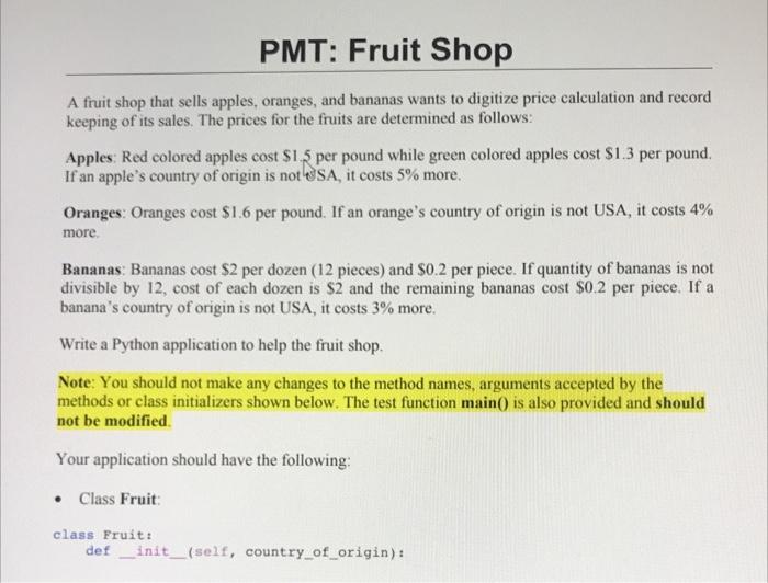 Solved A fruit shop that sells apples, oranges, and bananas | Chegg.com