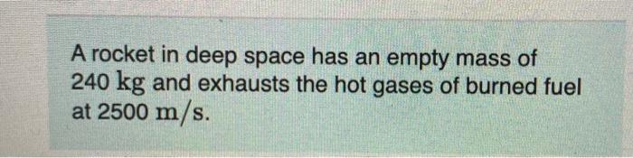 Solved A rocket in deep space has an empty mass of 240 kg | Chegg.com