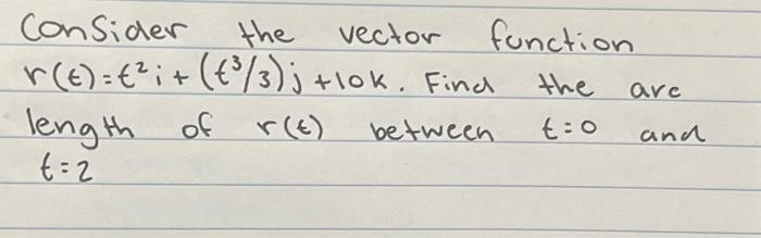Solved Consider the vector function r(t)=t2i+(t3/3)j+10k. | Chegg.com
