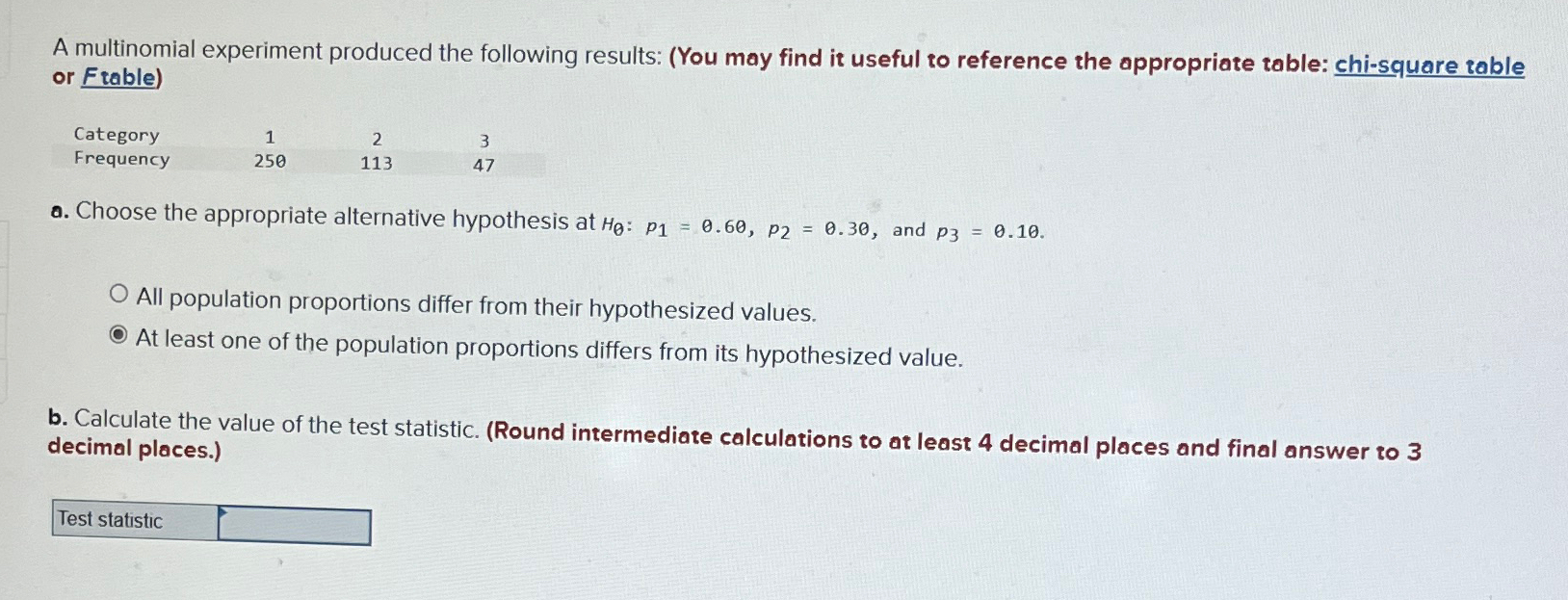 Solved A multinomial experiment produced the following | Chegg.com