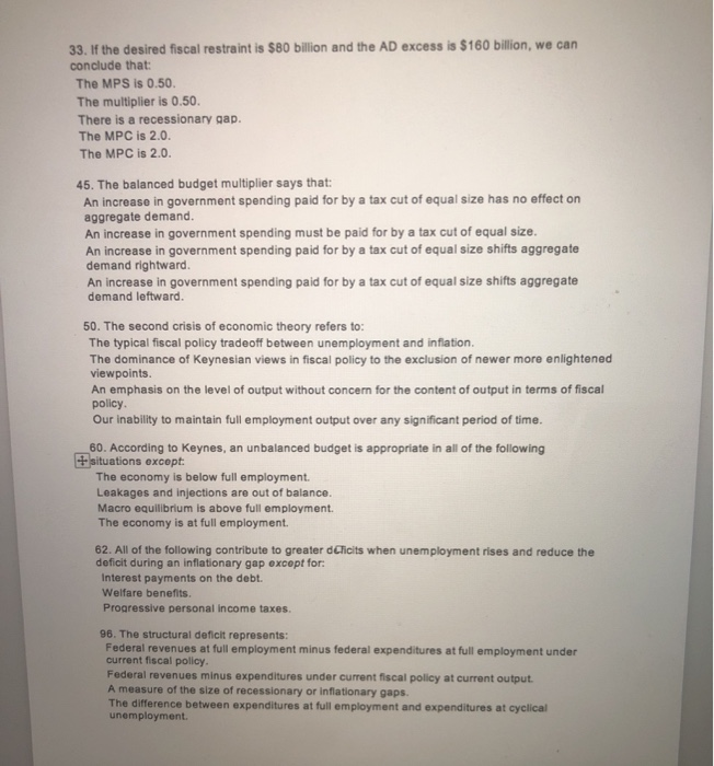 Solved 33. If the desired fiscal restraint is $80 billion | Chegg.com
