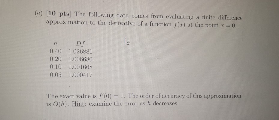 Solved (e) (10 pts) The following data comes from evaluating | Chegg.com