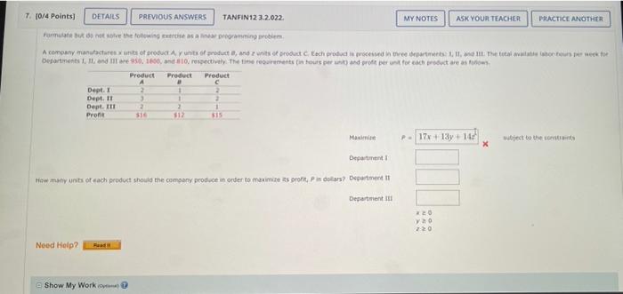 Solved 7. 0/4 Points) DETAILS PREVIOUS ANSWERS TANFIN 12 | Chegg.com Solved 7. 0/4 Points) DETAILS PREVIOUS ANSWERS TANFIN 12 | Chegg.com