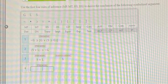 Use the first four rules of inference (MP, MT, HS, | Chegg.com