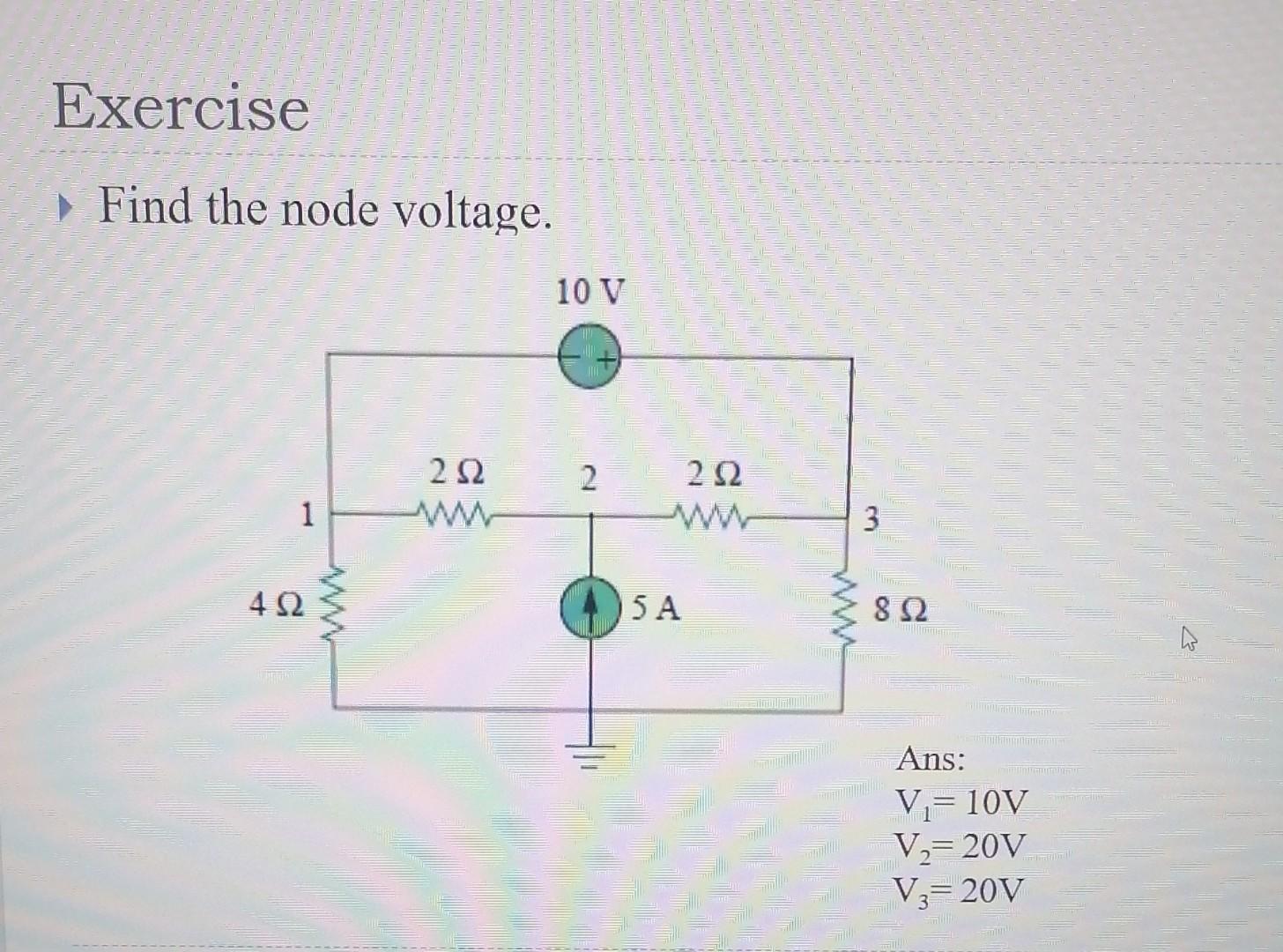 Solved Find the node voltage. V1=10 V V2=20 V V3=20 V | Chegg.com