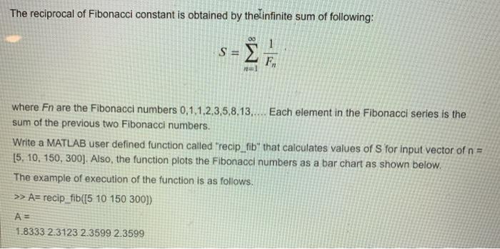 Solved The reciprocal of Fibonacci constant is obtained by | Chegg.com