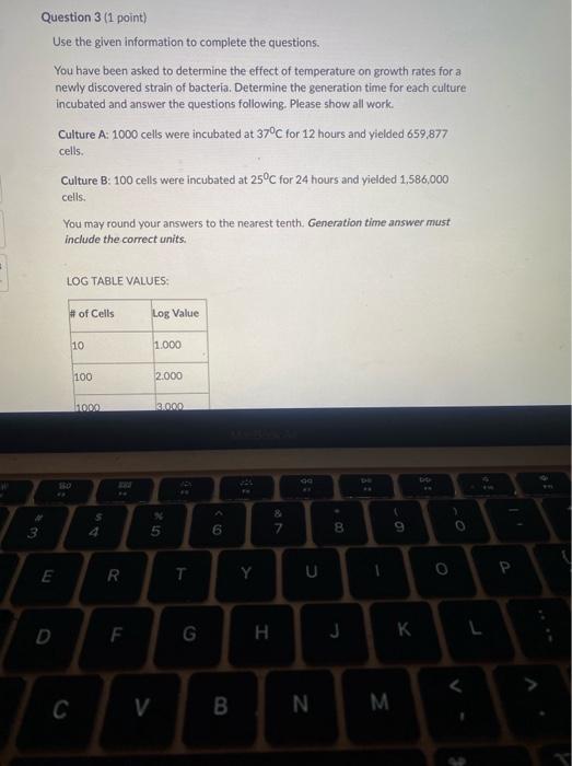 Question 3 (1 point) Use the given information to | Chegg.com
