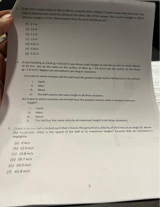 Solved Part A - Multiple Choice (Points as labelled) Circle | Chegg.com