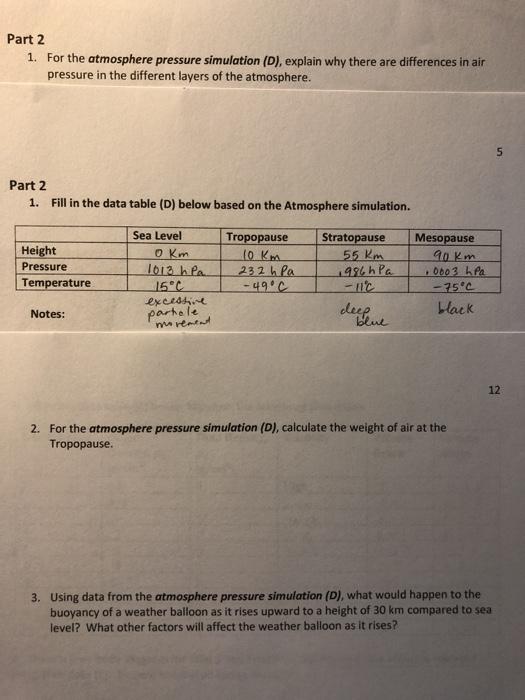 Solved Part 2 1. For the atmosphere pressure simulation (D), | Chegg.com