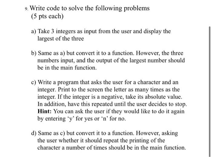 Solved 9. Write code to solve the following problems (5 pts | Chegg.com