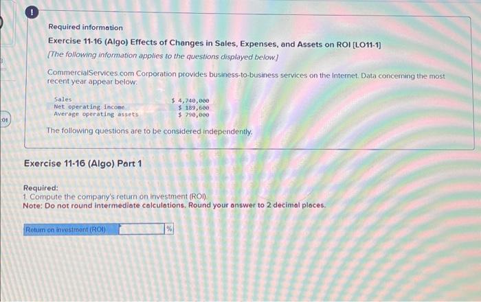 Solved Required informetion Exercise 11-16 (Algo) Effects of | Chegg.com