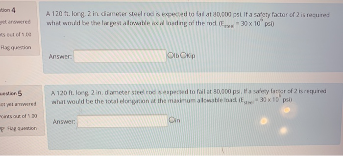 Solved en 4 answered A 120 ft. long, 2 in. diameter steel | Chegg.com