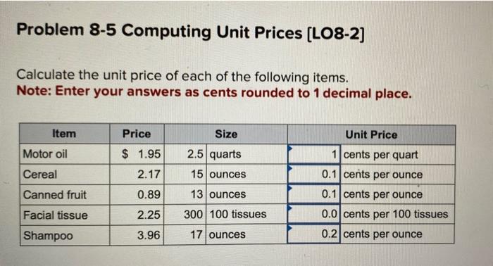 Solved Calculate the unit price of each of the following | Chegg.com