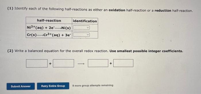 Solved 1 Identify Each Of The Following Half Reactions As