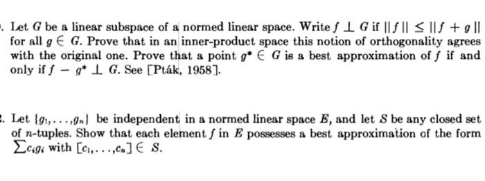 Solved . Let G be a linear subspace of a normed linear | Chegg.com