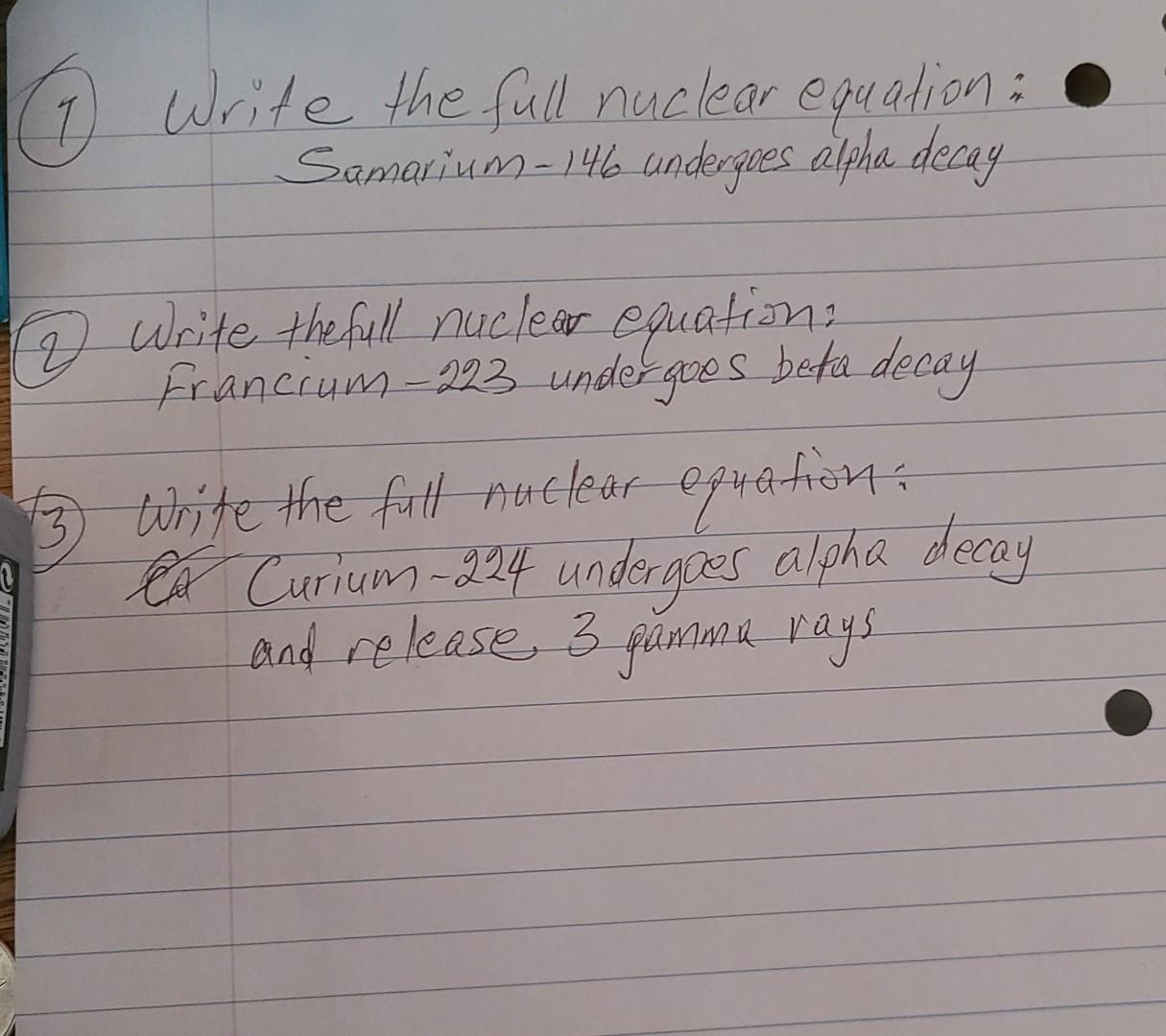Solved 7 Write the full nuclear equation: Samarium-146 | Chegg.com