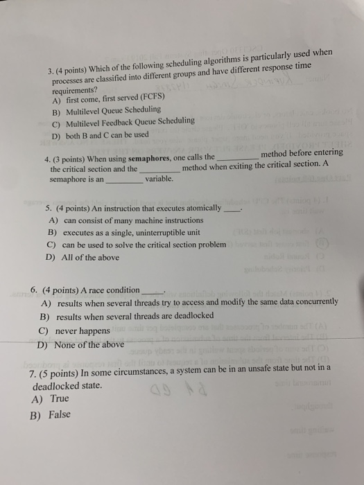 Solved 3. (4 points) Which of the following scheduling | Chegg.com