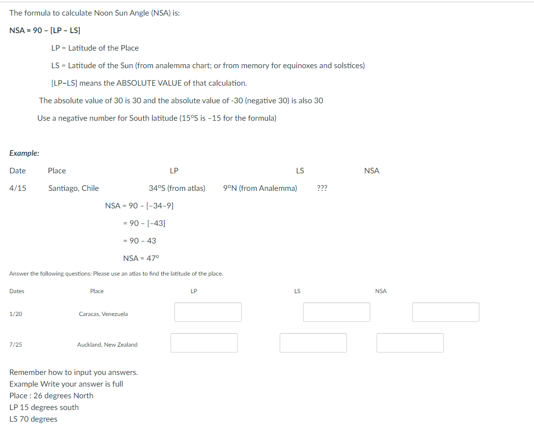 Solved The formula to calculate Noon Sun Angle (NSA) ﻿is:NSA | Chegg.com