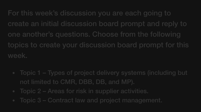 Solved For this week's discussion you are each going to | Chegg.com