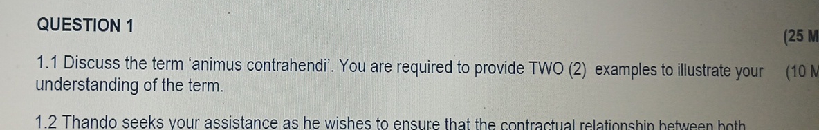 Solved QUESTION 11.1 ﻿Discuss the term 'animus contrahendi'. | Chegg.com
