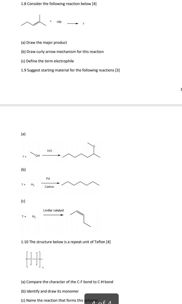 Solved 1.8 Consider the following reaction below [4] (a) | Chegg.com
