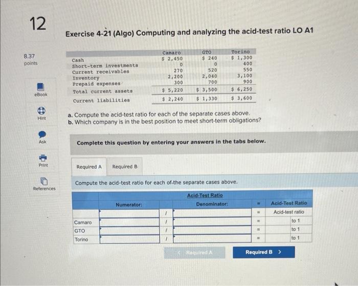 Solved Exercise 4-21 (Algo) Computing and analyzing the | Chegg.com Solved Exercise 4-21 (Algo) Computing and analyzing the | Chegg.com