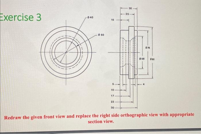 Solved redraw the given front view and replace the right | Chegg.com