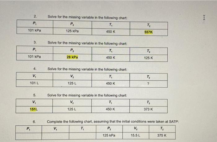 Solved 2. مر Solve for the missing variable in the following | Chegg.com