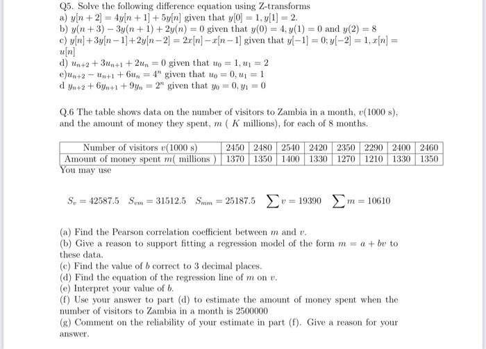 Solved Q5. Solve the following difference equation using | Chegg.com