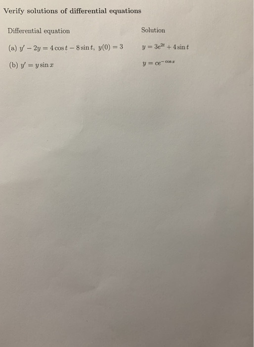 Solved Verify solutions of differential equations | Chegg.com