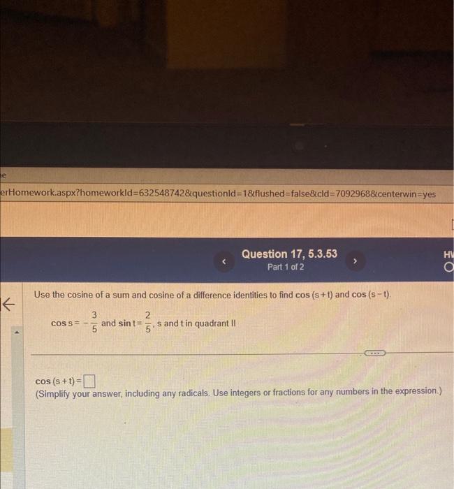 Solved Use the cosine of a sum and cosine of a difference | Chegg.com